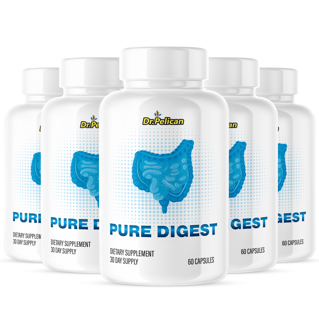 Pure Digest- Digestive Support- 5 Bottles- 300 Capsules – Pelican Vitamins
